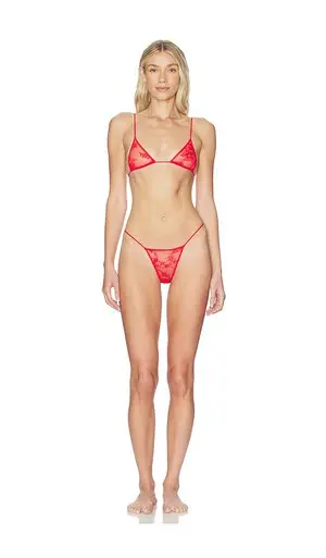 SKIMS Ultra Fine Lace Micro Thong In Red