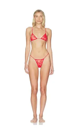 SKIMS Ultra Fine Lace Micro Triangle Bralette In Red