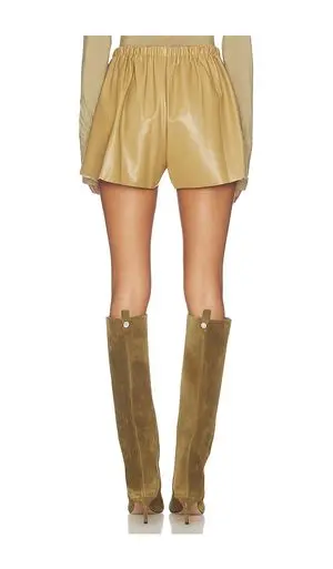 Norma Kamali Pleated Faux Leather Shorts
