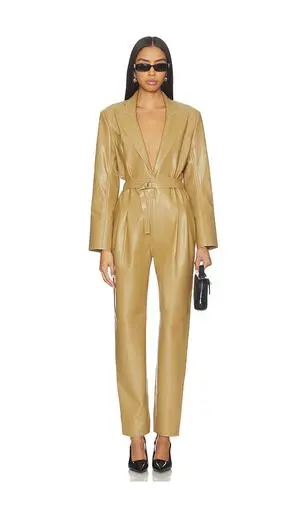 Norma Kamali Easy Fit Single Breasted Tapered Leg Jumpsuit - Camel