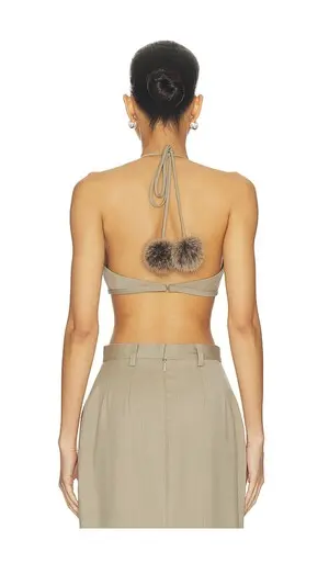MIMCHIK Faux Fur Trimmed Rosie Bra In Beige - Dune