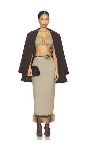 MIMCHIK Faux Fur Trimmed Rosie Bra In Beige - Dune