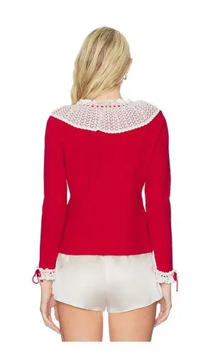 Sleeper Malena Knitted Cardigan With Lace Collar - Red