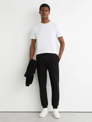 REISS Barnes Premium Interlock Cuffed Logo Joggers - Black