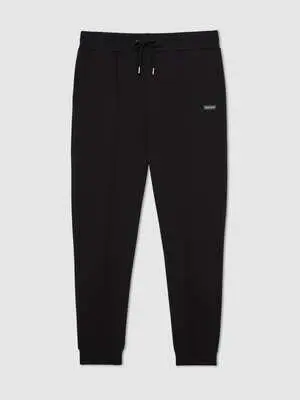 REISS Barnes Premium Interlock Cuffed Logo Joggers - Black
