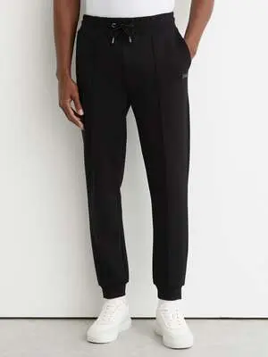 REISS Barnes Premium Interlock Cuffed Logo Joggers - Black