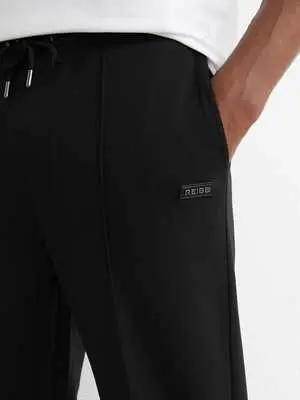 REISS Barnes Premium Interlock Cuffed Logo Joggers - Black