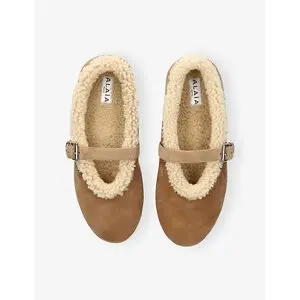 Alaïa Double-faced Shearling And Suede Ballet Flats