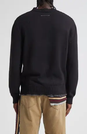 MAISON MARGIELA Distressed Crewneck Sweater - Black-multicolor