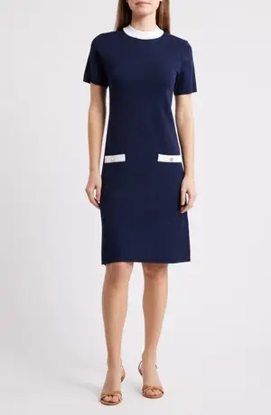 Eliza J Mock Neck Short Sleeve Sweater Dress