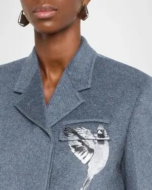 Thom Browne Metallic Embroidered Single-breasted Cashmere Overcoat - Deep Blue