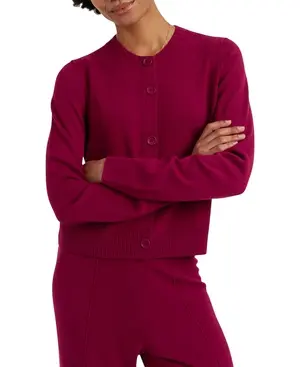Chinti & Parker Wool Cashmere Blend Crew Neck Cropped Cardigan - Cherry