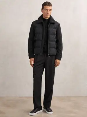 REISS Maximus Wool-sleeve Quilted Puffer Jacket - Black