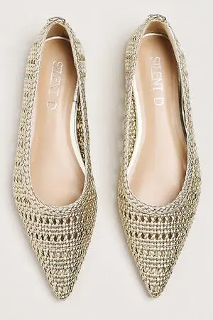 SILENT D Selma Woven Leather Pointed Flats - Champagne