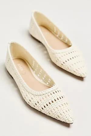 SILENT D Selma Woven Leather Pointed Flats - Ivory