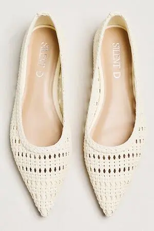 SILENT D Selma Woven Leather Pointed Flats - Ivory