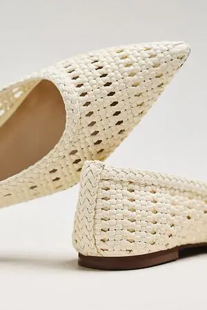 SILENT D Selma Woven Leather Pointed Flats - Ivory