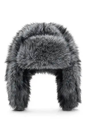 Mango Faux Fur Trapper Hat - Grey