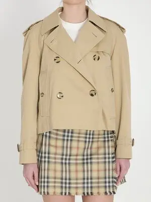 Burberry Cropped Gabardine Trench Jacket - Yellow