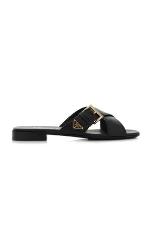 Prada Buckled Leather Crossover Sandals - Black