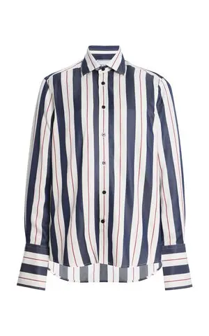 WITH NOTHING UNDERNEATH The Boyfriend Exaggerated-cuff Striped Shirt - Navy