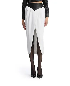 Bcbgmaxazria Leather And Crepe Skirt