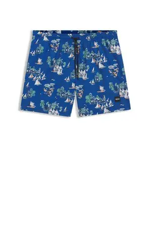BOSS Printed Quick-dry Swim Shorts - Blue