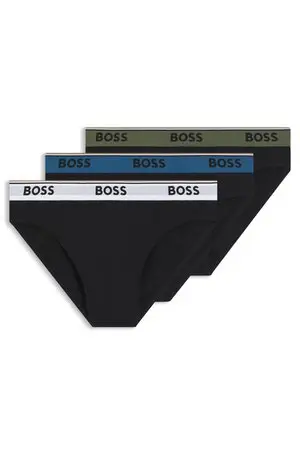 BOSS Three-pack Of Logo-waistband Briefs In Stretch Cotton - Black