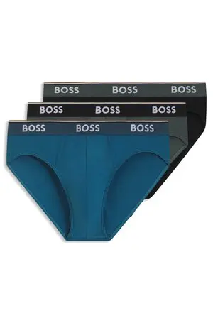 BOSS Three-pack Of Logo-waistband Briefs In Stretch Cotton Patterned