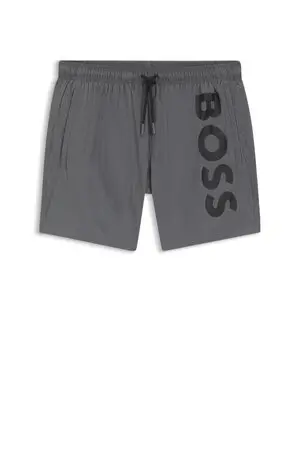 BOSS Logo Print Swim Shorts - Dark Grey