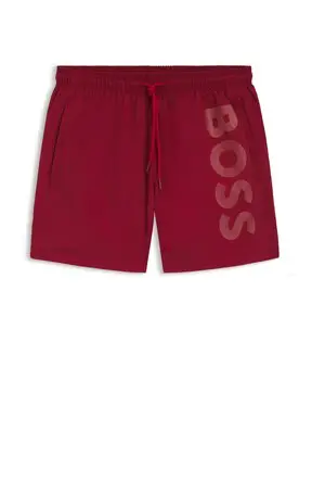 BOSS Logo Print Swim Shorts - Red
