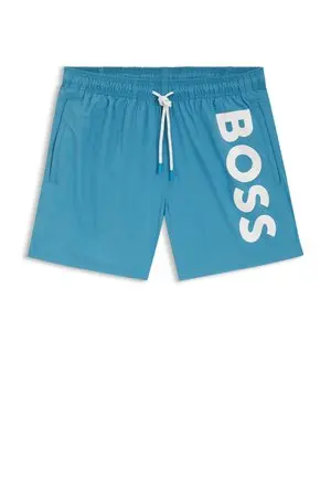 BOSS Logo Print Swim Shorts - Turquoise