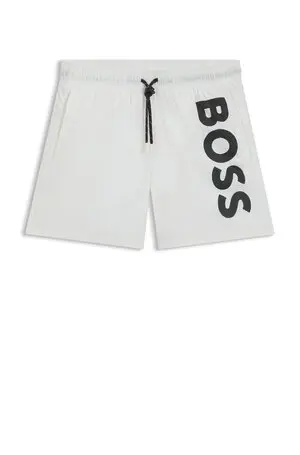 BOSS Logo Print Swim Shorts - White
