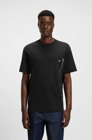 Hugo Zip-pocket T-shirt In Interlock Cotton - Black