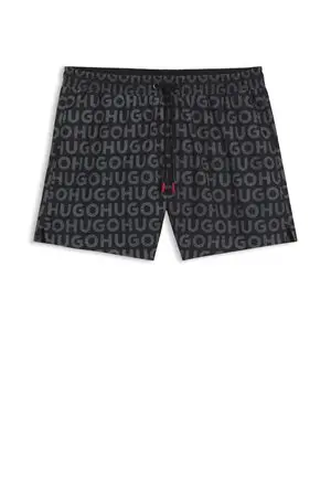 Hugo Logo Printed Swim Shorts - Black