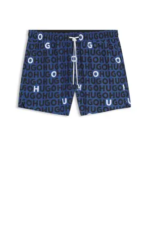 Hugo Logo Printed Swim Shorts - Blue
