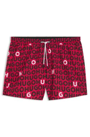 Hugo Logo Printed Swim Shorts - Red
