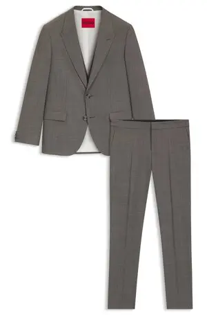 Hugo Slim-fit Three-piece Suit In Stretch Sharkskin - Light Grey