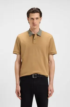BOSS Patterned-collar Polo Shirt In Pima Cotton - Beige