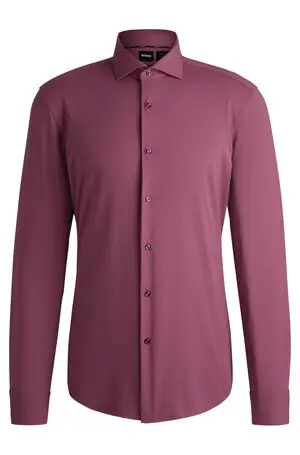 BOSS Slim-fit Shirt In Structured Performance-stretch Jersey Dark Pink
