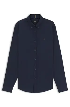 BOSS Slim-fit Shirt With Double B Monogram - Dark Blue