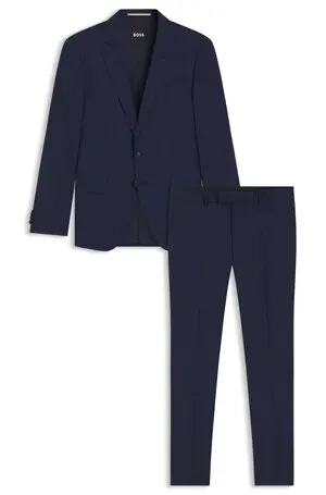 BOSS Melange Slim-fit Suit In Virgin Wool - Dark Blue