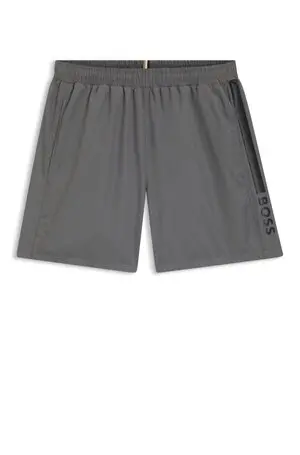 BOSS Logo Stripe Swim Shorts - Light Grey