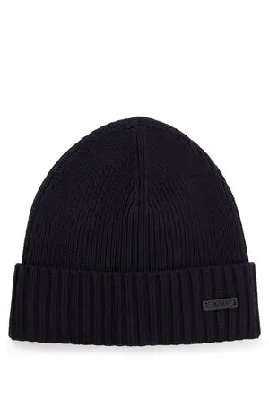 BOSS Logo-plaque Beanie Hat - Dark Blue