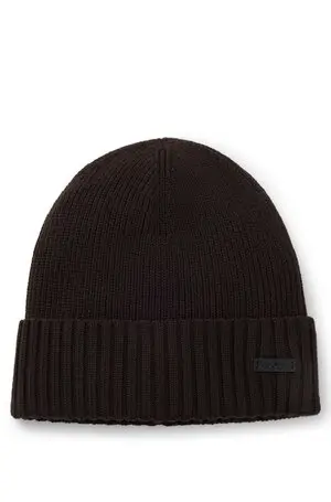 BOSS Logo-plaque Beanie Hat - Dark Brown