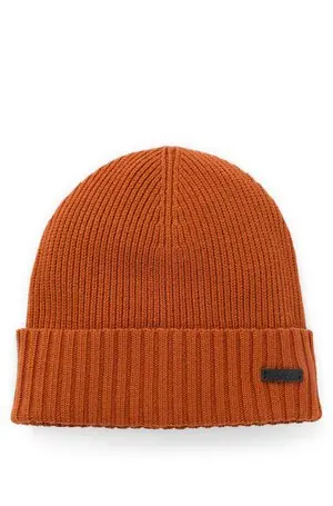 BOSS Logo-plaque Beanie Hat - Dark Orange