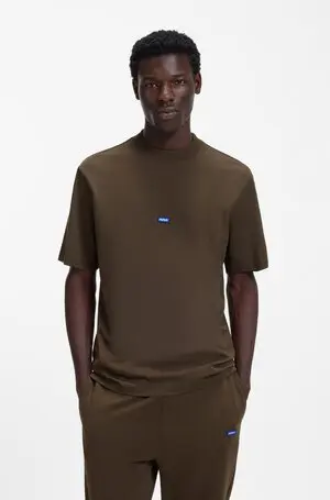 Hugo Cotton-jersey T-shirt With Blue Logo Patch - Dark Brown