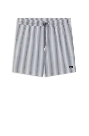 BOSS Logo-badge Striped Swim Shorts - Dark Grey