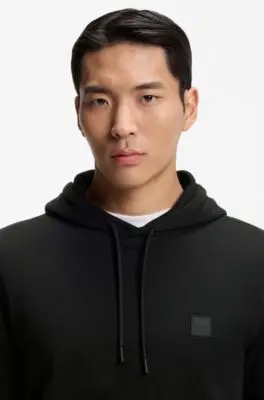 BOSS Cotton Terry Hoodie With Logo Patch - Black