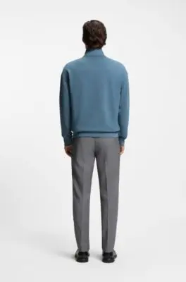 Hugo Relaxed-fit Cotton Sweatshirt With Zipper Neck - Light Blue